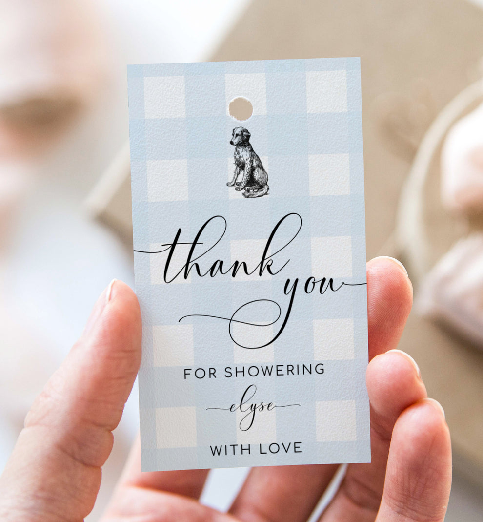 Gingham Blue Dog | Printable Thank You Favour Tag Template – Black Bow ...