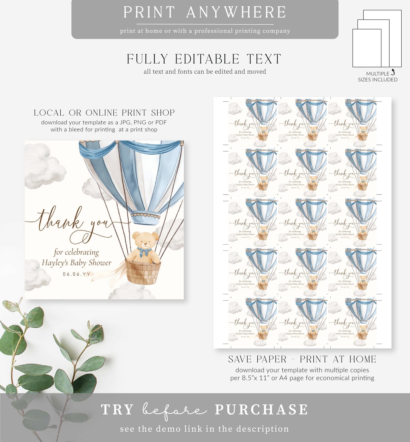 Bearly Wait | Printable Thank You Tags Template – Black Bow Studio