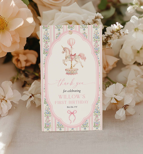 Carousel Pink | Printable Thank You Tag Template – Black Bow Studio