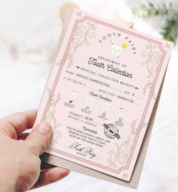Tooth Fairy Pink | Printable Tooth Collection Receipt Template – Black ...
