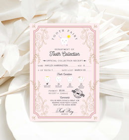 Tooth Fairy Pink | Printable Tooth Collection Receipt Template – Black ...