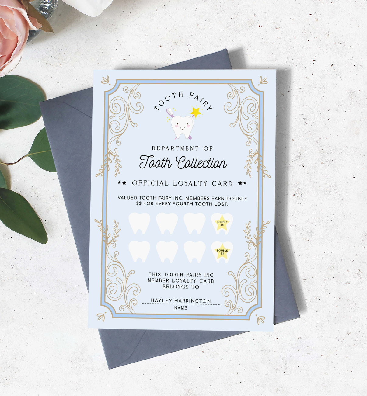 Tooth Fairy Blue | Printable Tooth Collection Letter and Receipt Templ ...