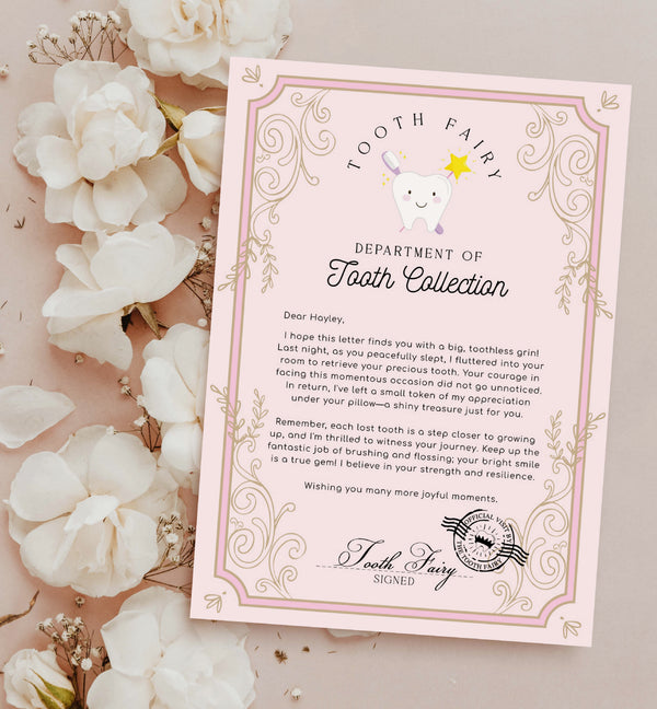 Tooth Fairy Pink | Printable Tooth Collection Letter and Receipt Templ ...