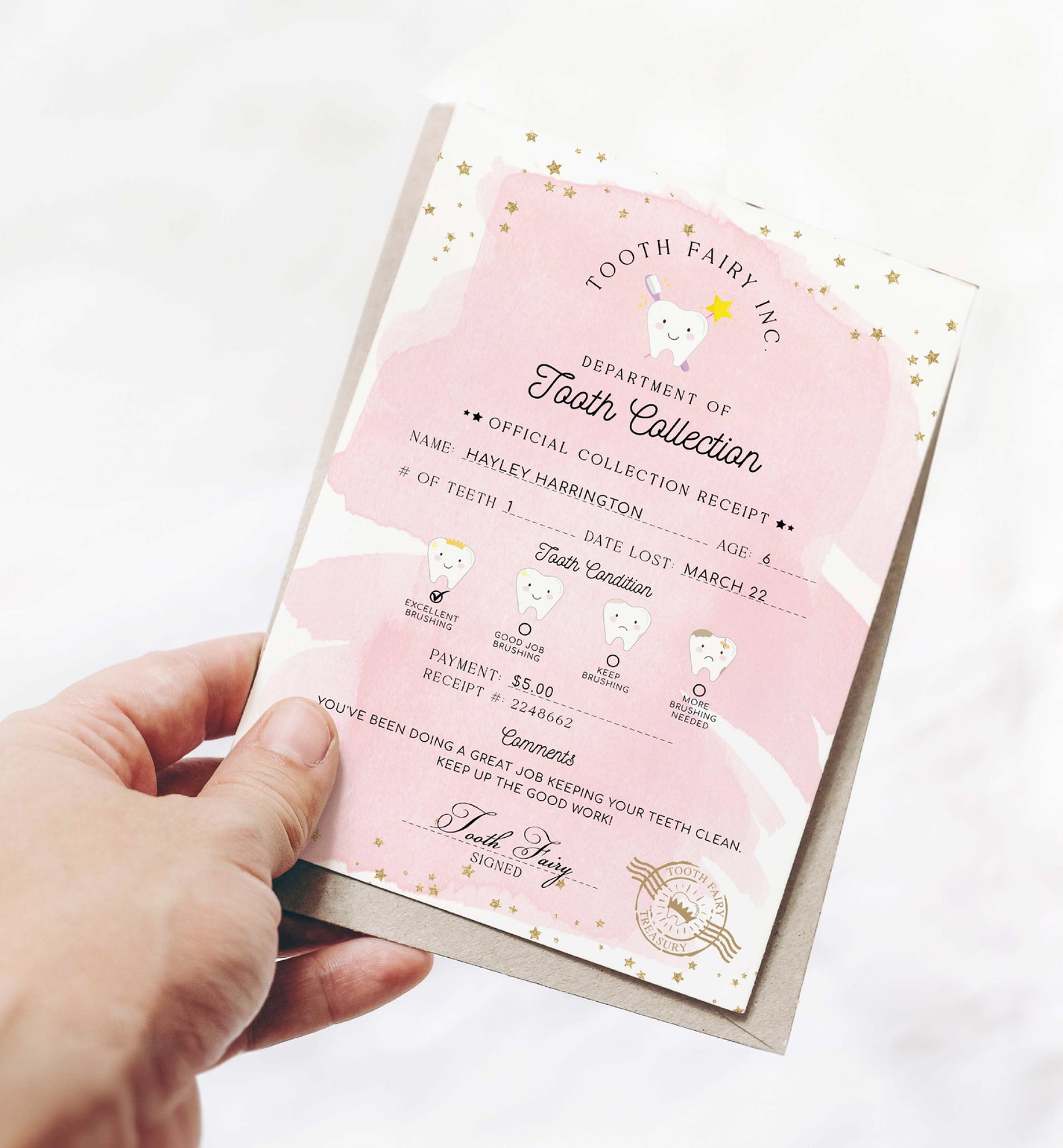 Tooth Fairy Pink | Printable Tooth Collection Letter and Receipt Templ ...
