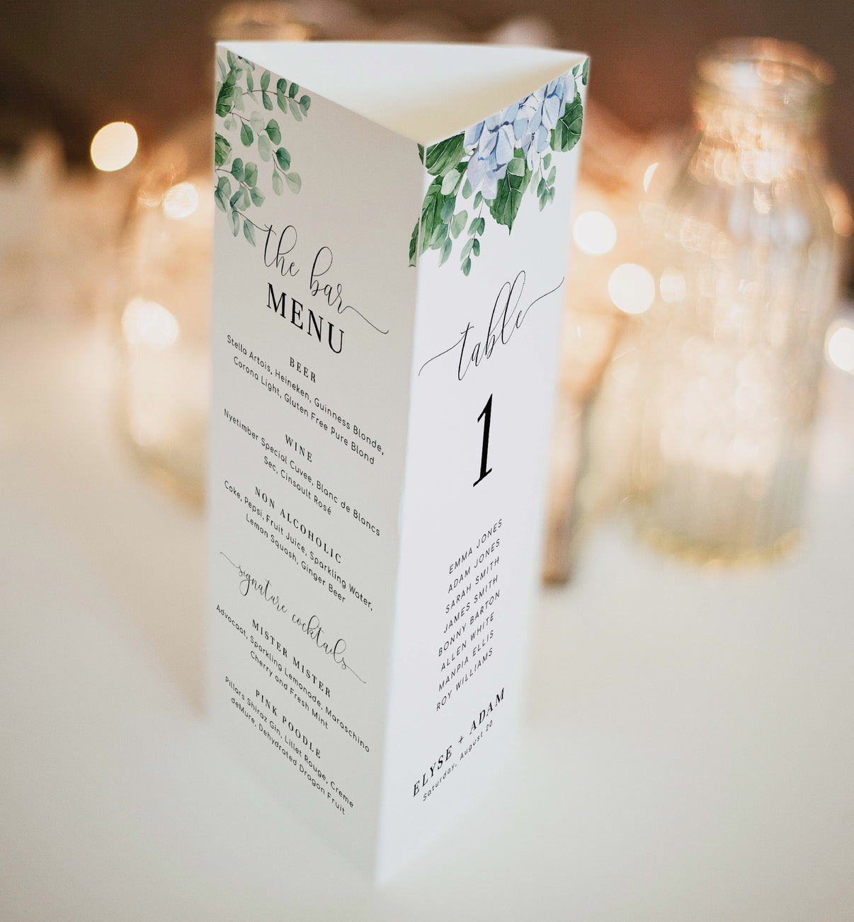 Ferras Blossom Blue | Printable Tri-Fold Menu Template – Black Bow Studio