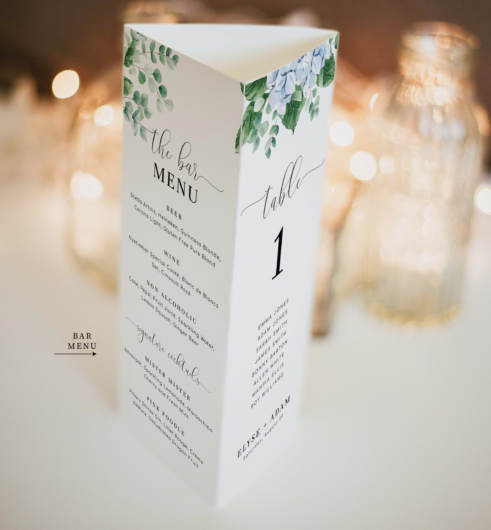 Ferras Blossom Blue | Printable Tri-Fold Menu Template – Black Bow Studio