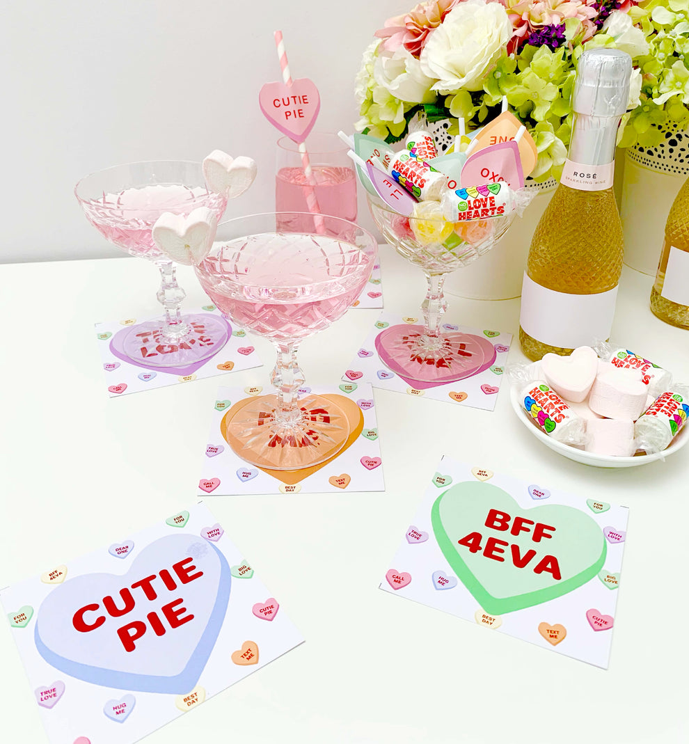 Convo Hearts White | Printable Sweetheart Valentine Drink Coaster Temp ...