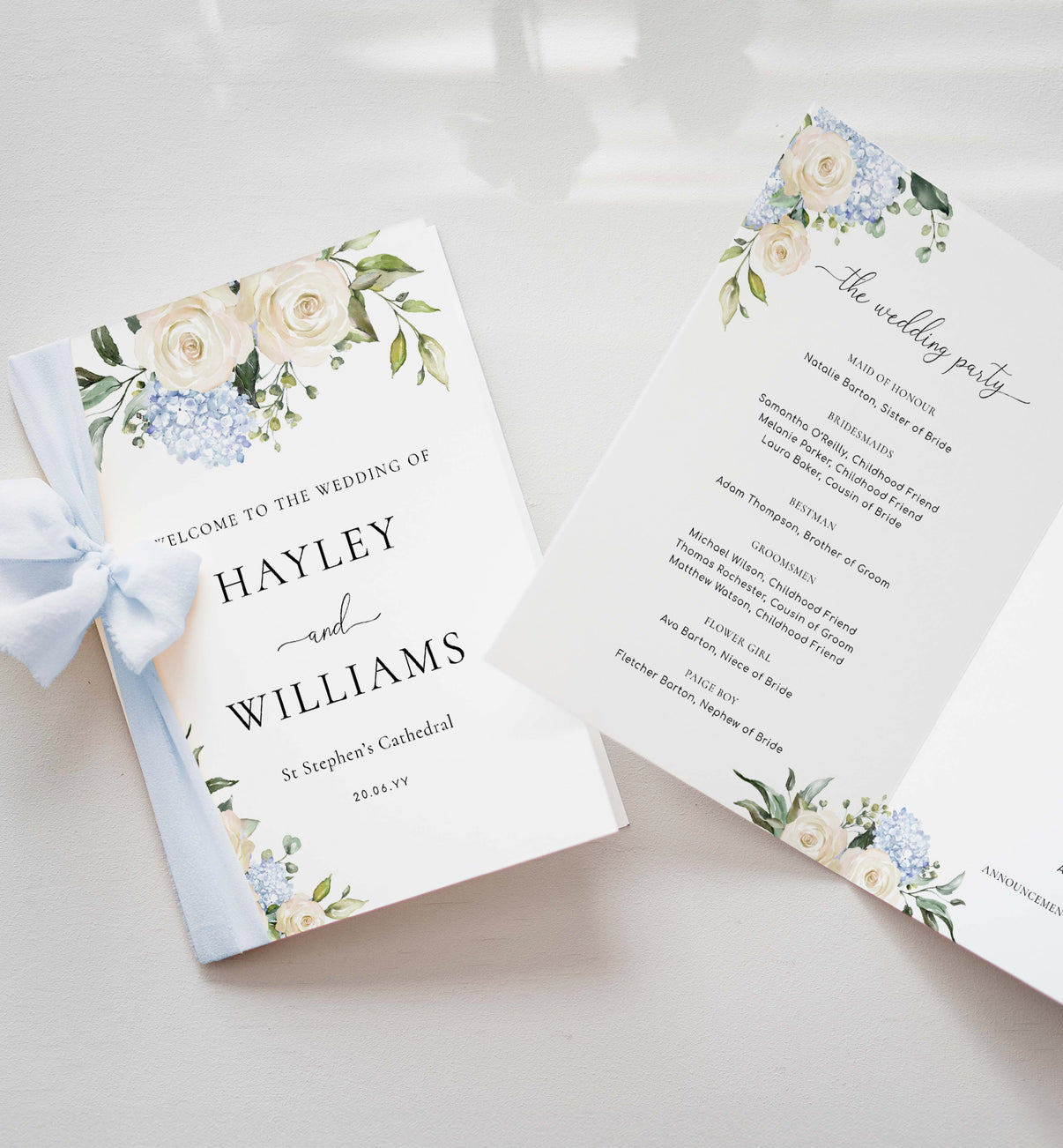 Darcy Floral White | Printable Wedding Folded Program Template – Black ...