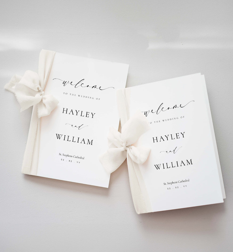 Ellesmere White | Printable Wedding Folded Program Template – Black Bow ...