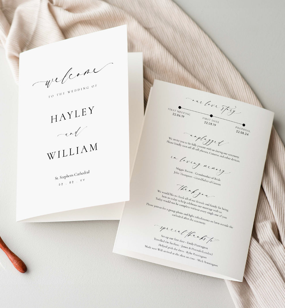 Ellesmere White | Printable Wedding Folded Program Template – Black Bow ...