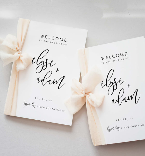 Lucas Script White | Printable Wedding Folded Program Template – Black ...