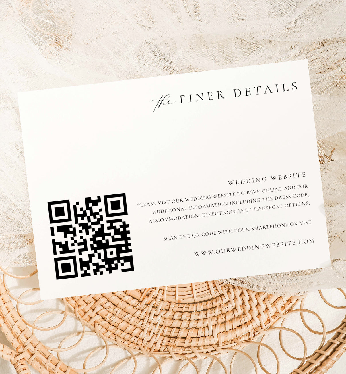 Ellesmere White | Printable QR Wedding Website Card Template – Black ...