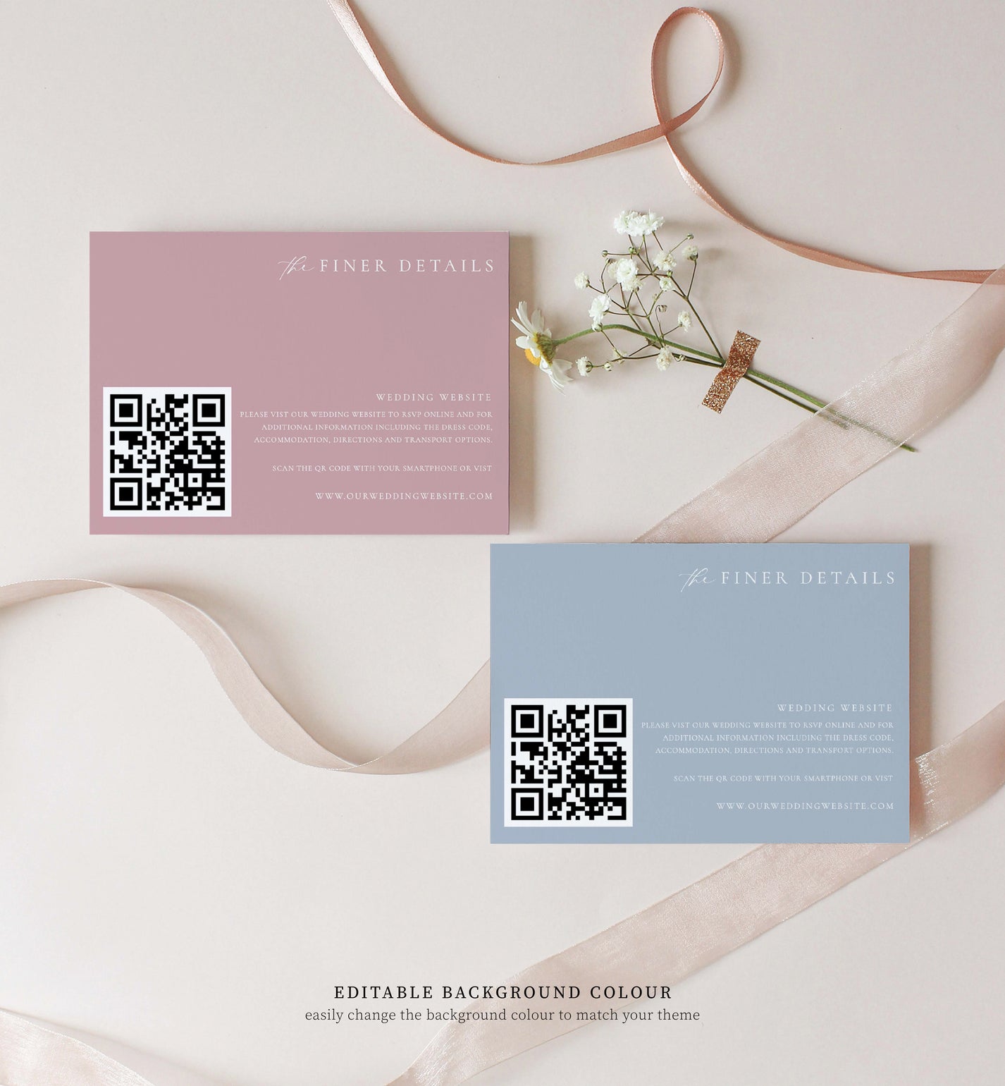 Ellesmere White | Printable QR Wedding Website Card Template – Black ...