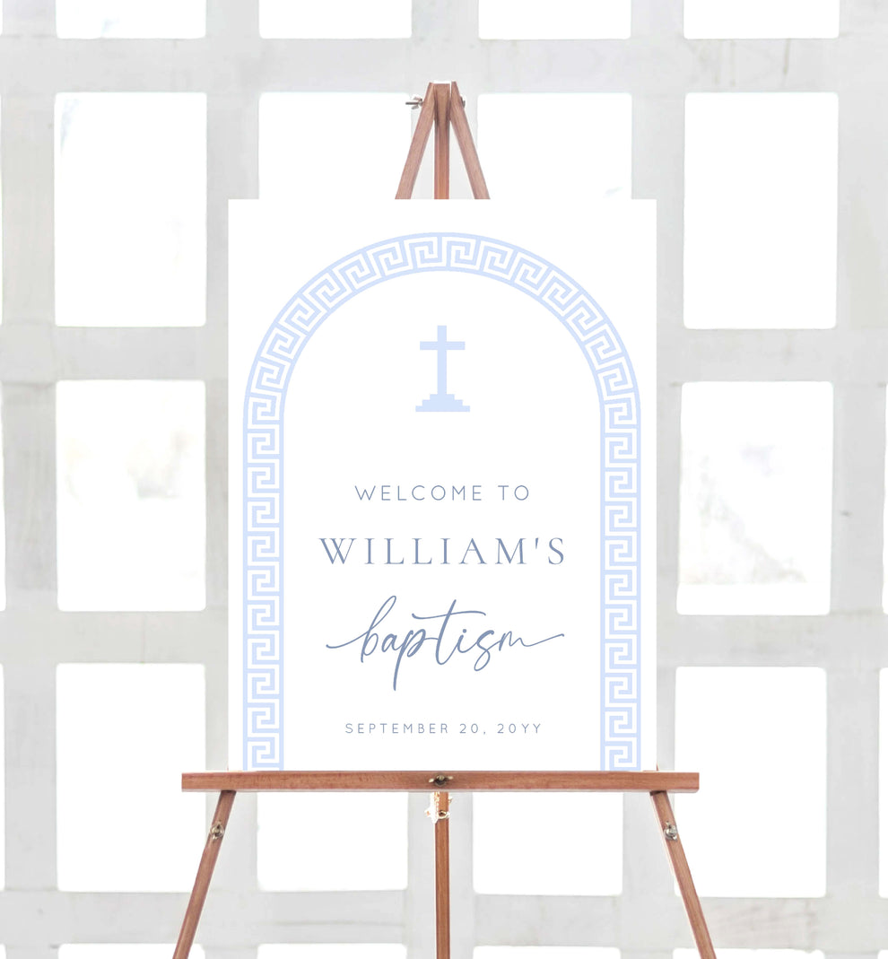 Greek Key White Blue | Printable Welcome Sign Template – Black Bow Studio