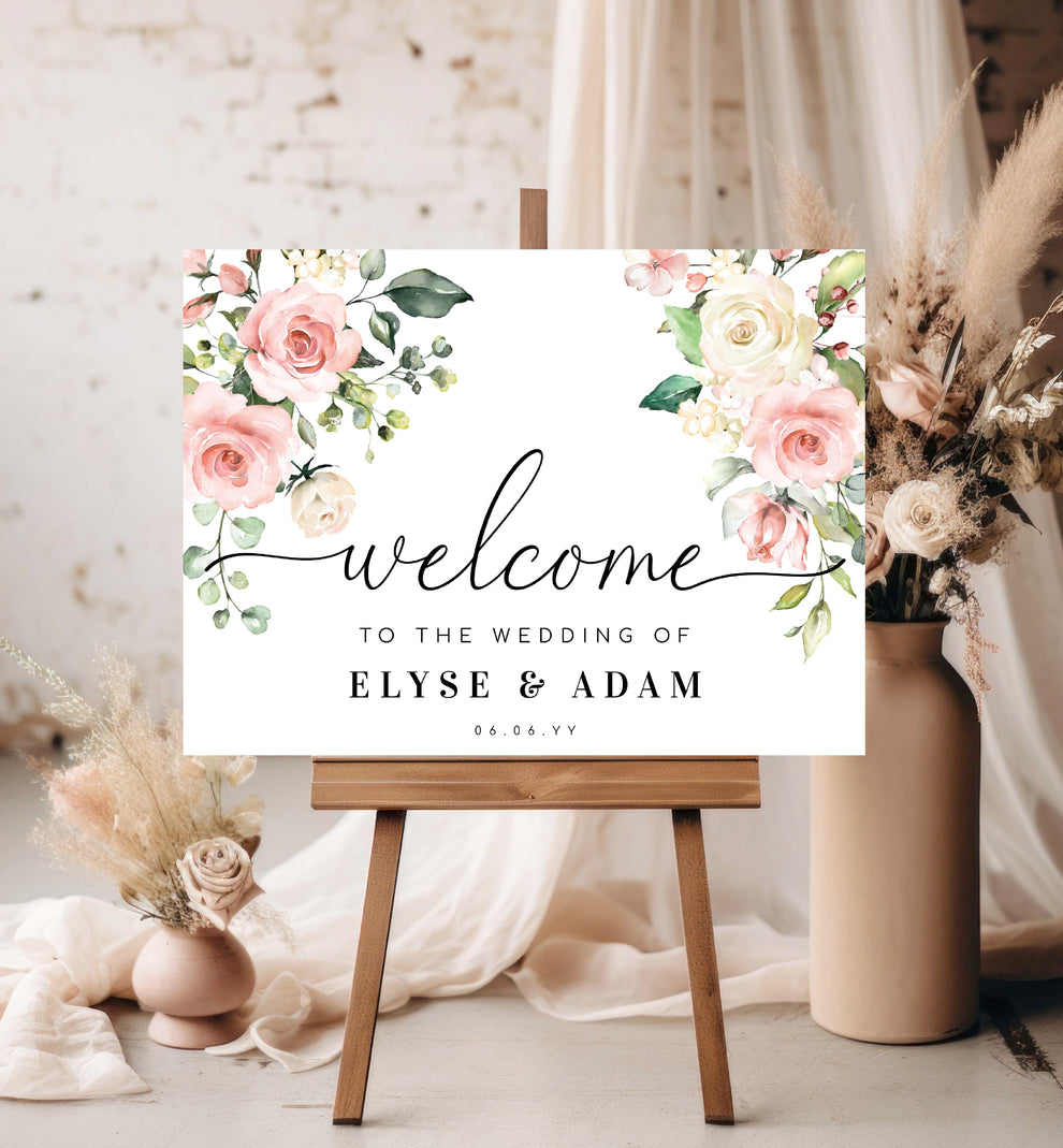 Darcy Floral Pink Printable Welcome Sign – Black Bow Studio