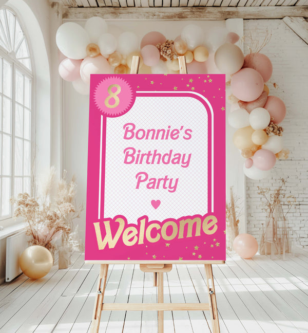 Barbie Party Hot Pink Gold | Printable Welcome Sign Template – Black ...