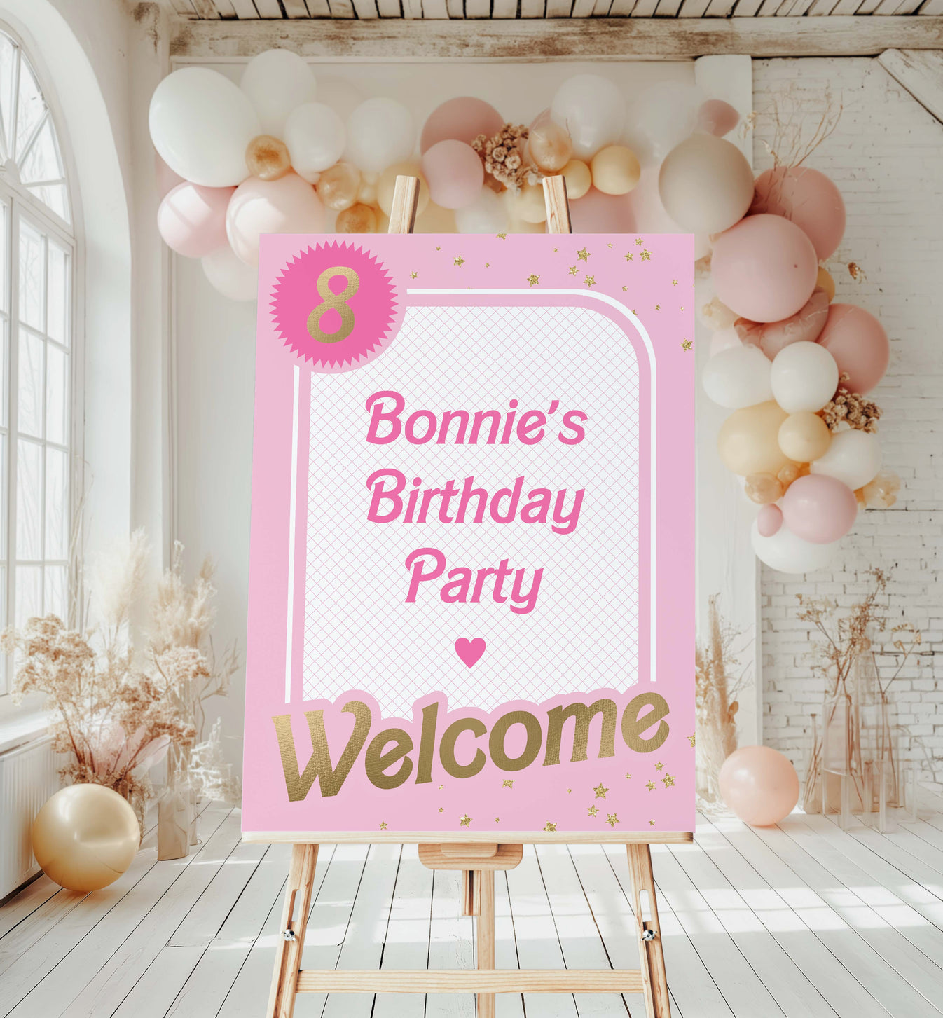 Barbie Party Pink Gold | Printable Welcome Sign Template – Black Bow Studio