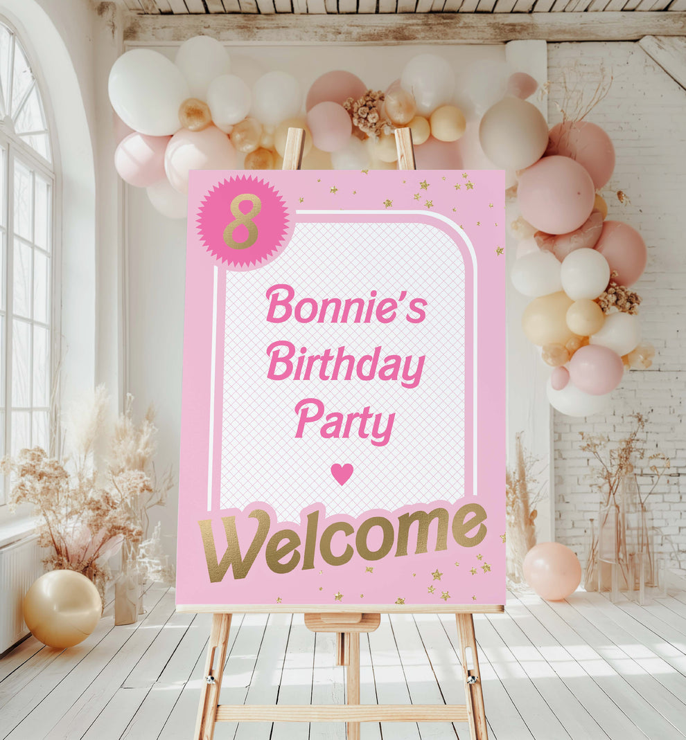 Barbie Party Pink Gold | Printable Welcome Sign Template – Black Bow Studio