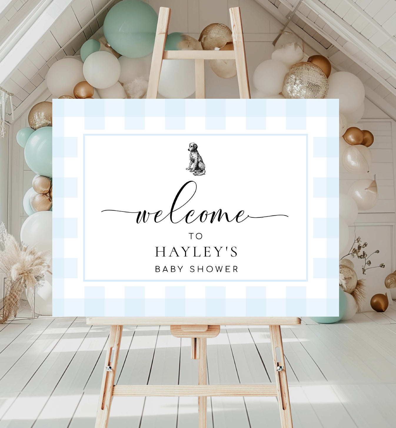 Gingham Blue Dog | Printable Welcome Sign Template – Black Bow Studio