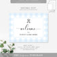 Gingham Blue Teddy Bear | Printable Welcome Sign Template – Black Bow ...