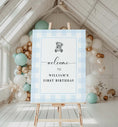 Gingham Blue Teddy Bear | Printable Welcome Sign Template – Black Bow ...