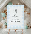Gingham Blue Teddy Bear | Printable Welcome Sign Template – Black Bow ...