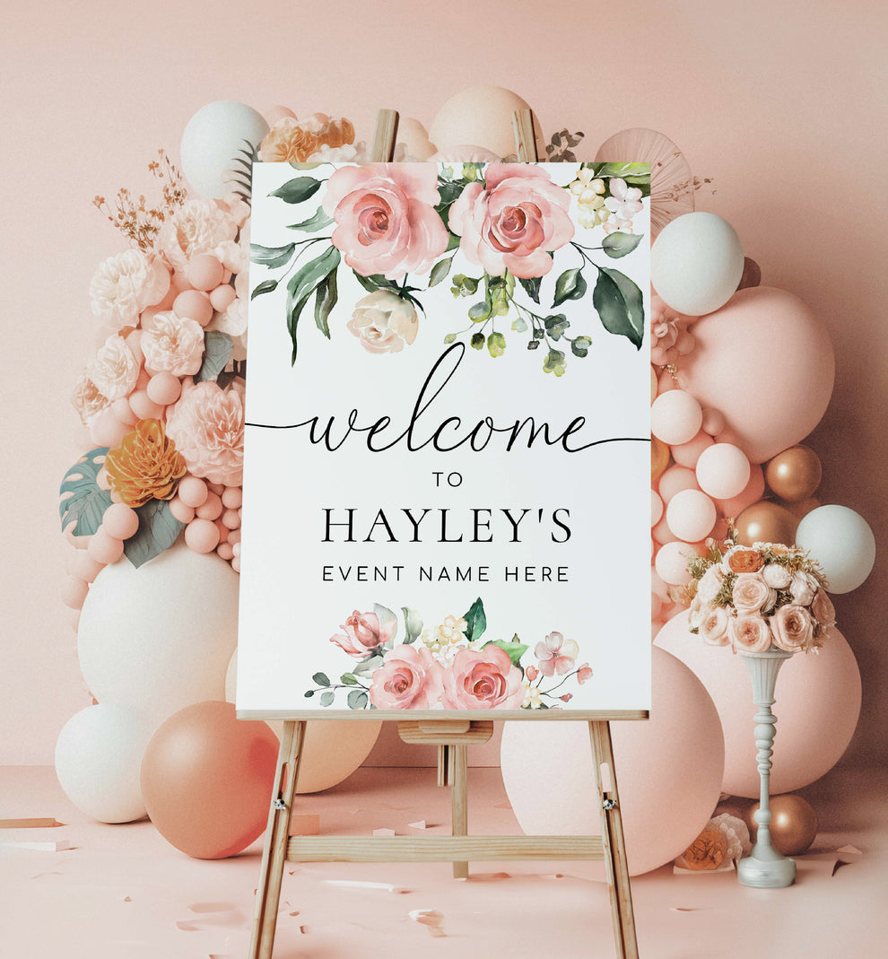 Darcy Floral Pink Printable Welcome Sign – Black Bow Studio
