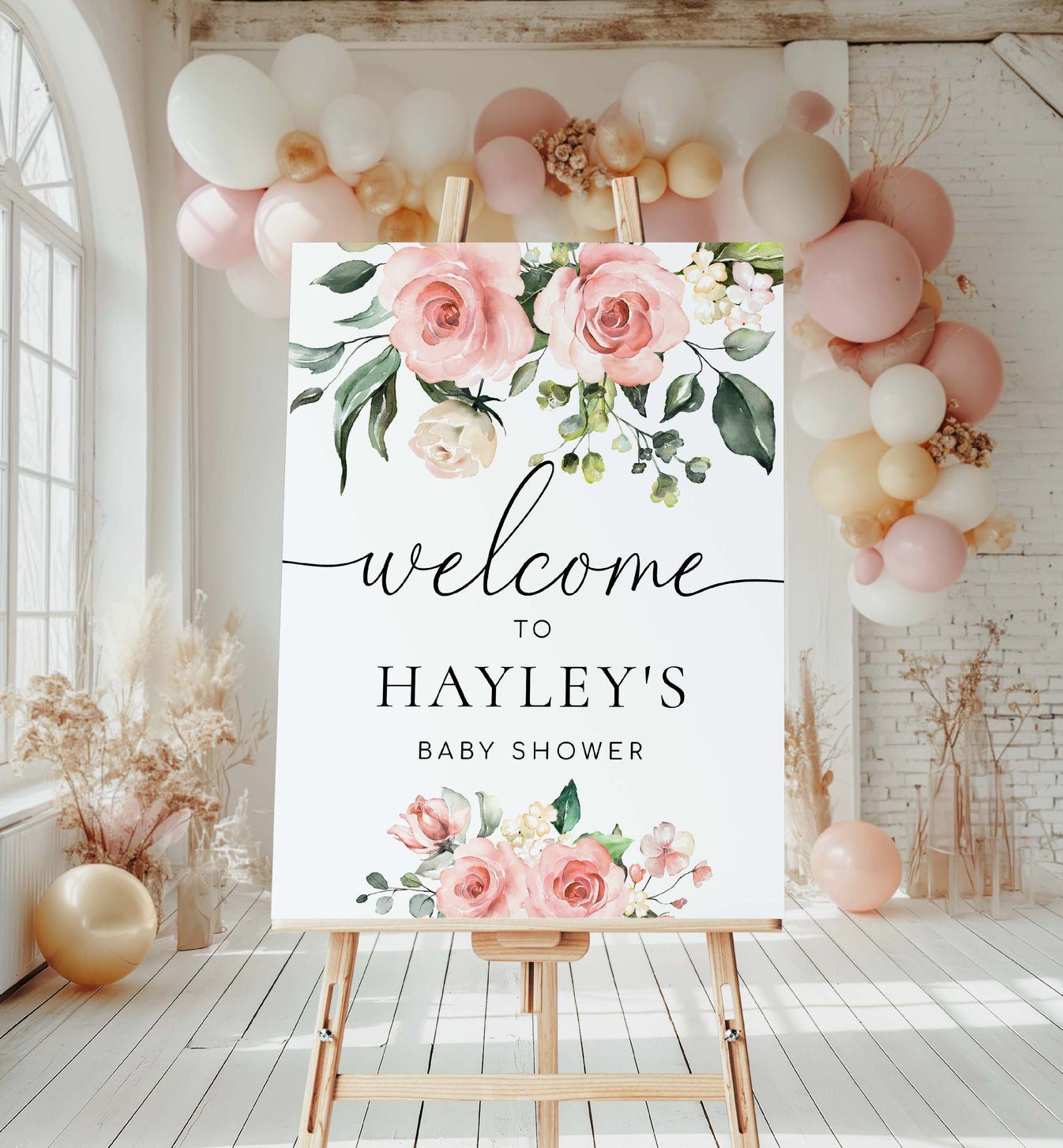 Darcy Floral Pink Printable Welcome Sign – Black Bow Studio