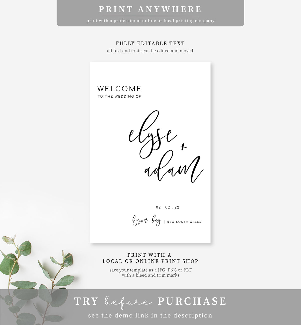 Lucas White | Printable Welcome Sign Template – Black Bow Studio