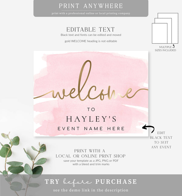 Pink Gingham Printable Welcome Sign – Black Bow Studio