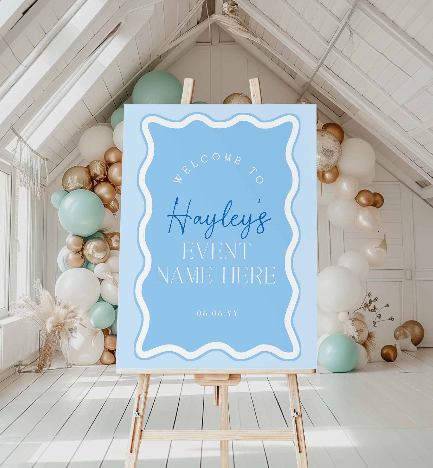 Wave Blue | Printable Welcome Sign Template – Black Bow Studio