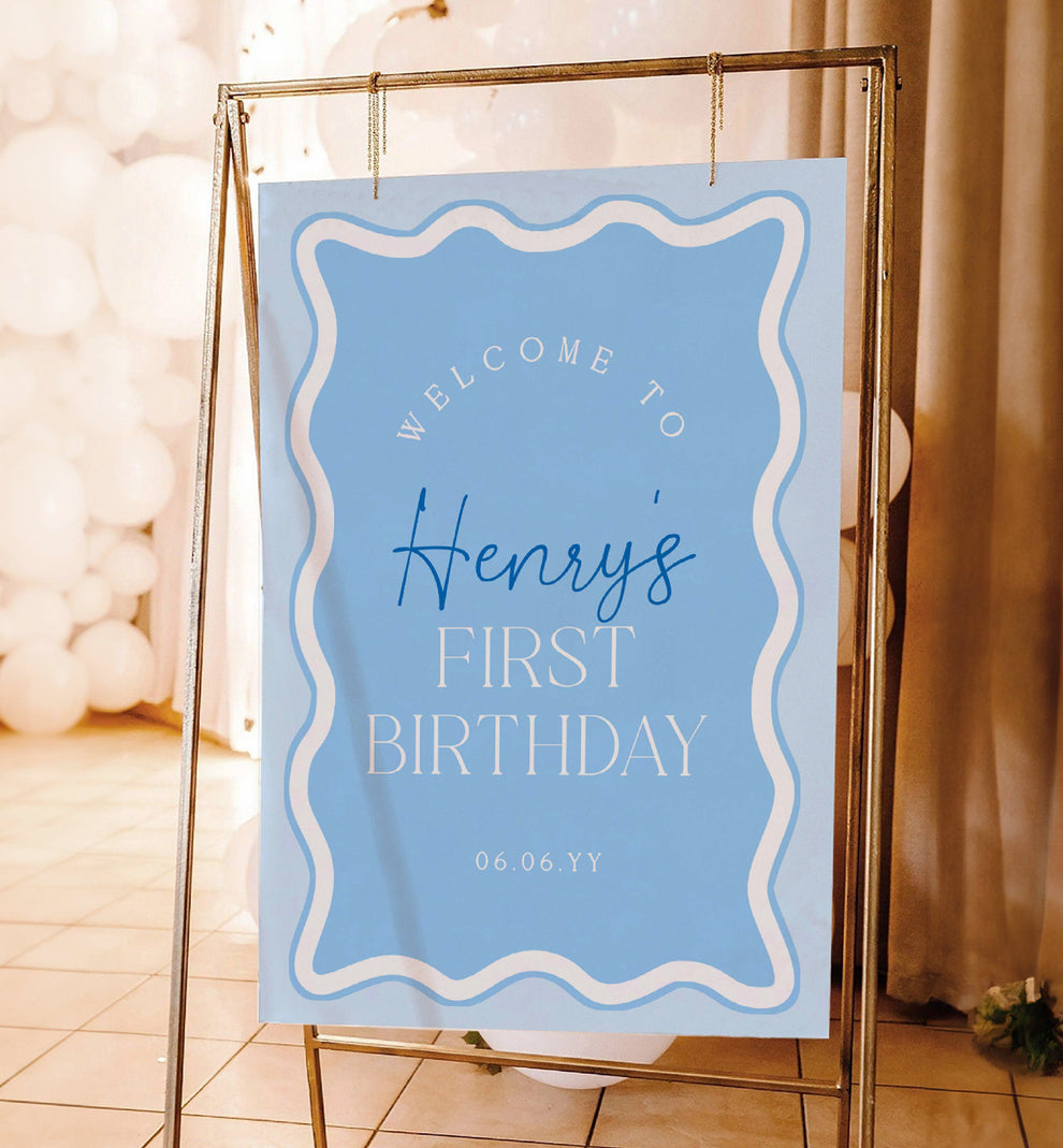 Wave Blue | Printable Welcome Sign Template – Black Bow Studio