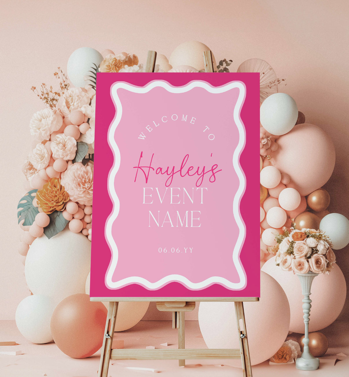 Wave Hot Pink | Printable Welcome Sign Template – Black Bow Studio