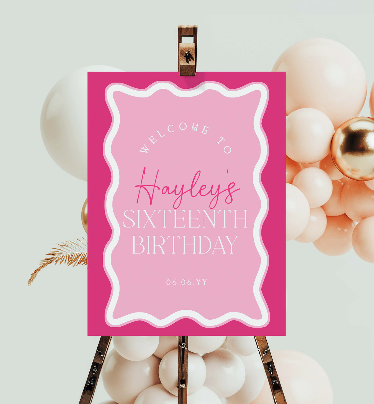 Wave Hot Pink | Printable Welcome Sign Template – Black Bow Studio