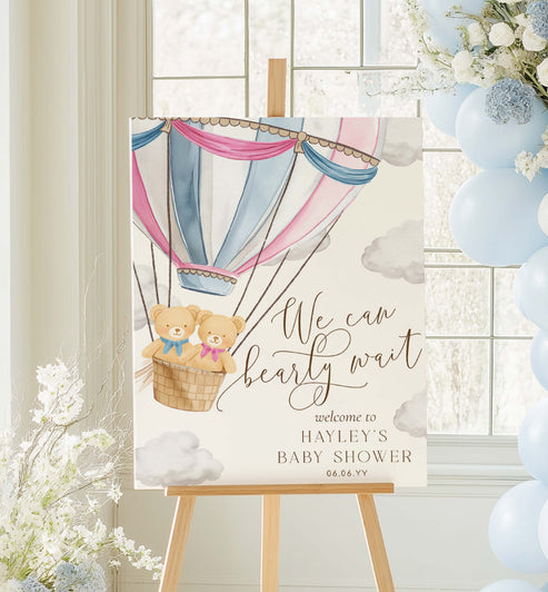 Bearly Wait Pink Blue | Printable Twins Welcome Sign Template – Black ...