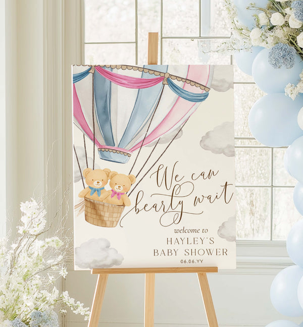 Bearly Wait Pink Blue | Printable Twins Welcome Sign Template – Black ...