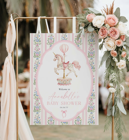 Carousel Pink | Printable Welcome Sign Template – Black Bow Studio