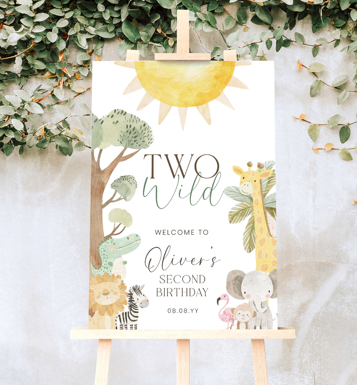 Nyala Safari | Printable Two Wild Welcome Sign Template – Black Bow Studio
