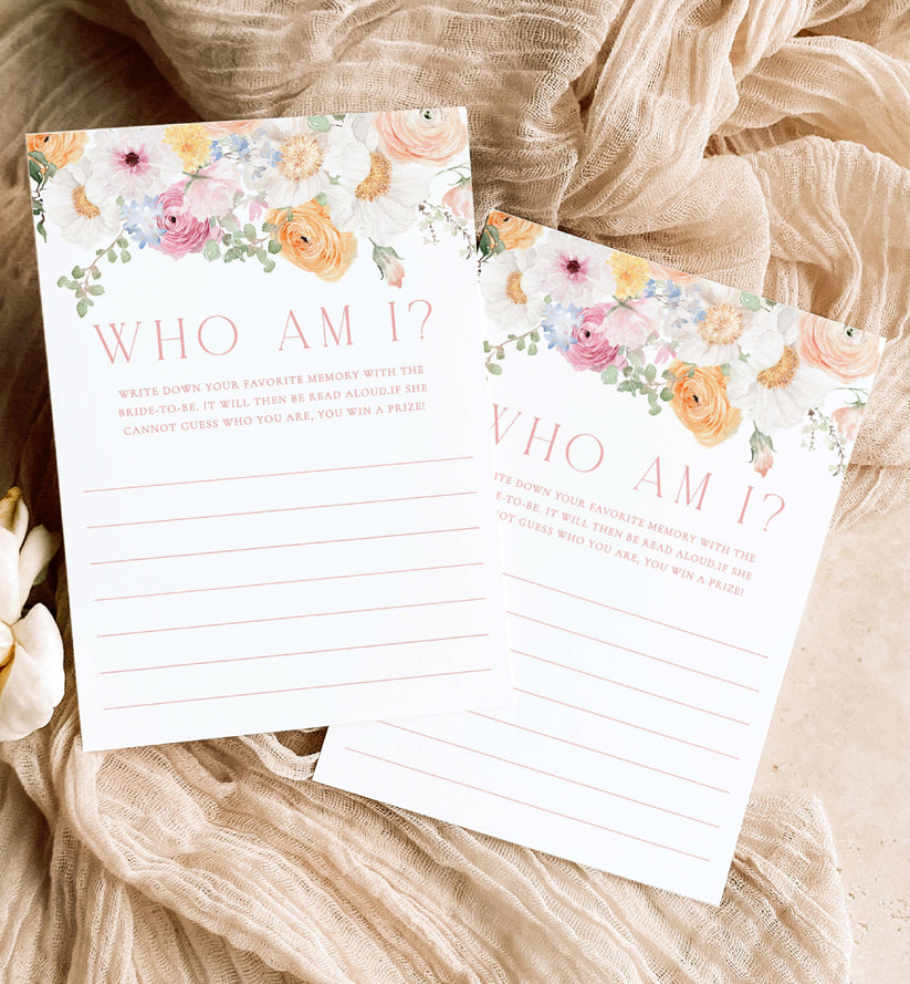 Millie Floral | Printable Who Am I Bridal Shower Game Template – Black ...