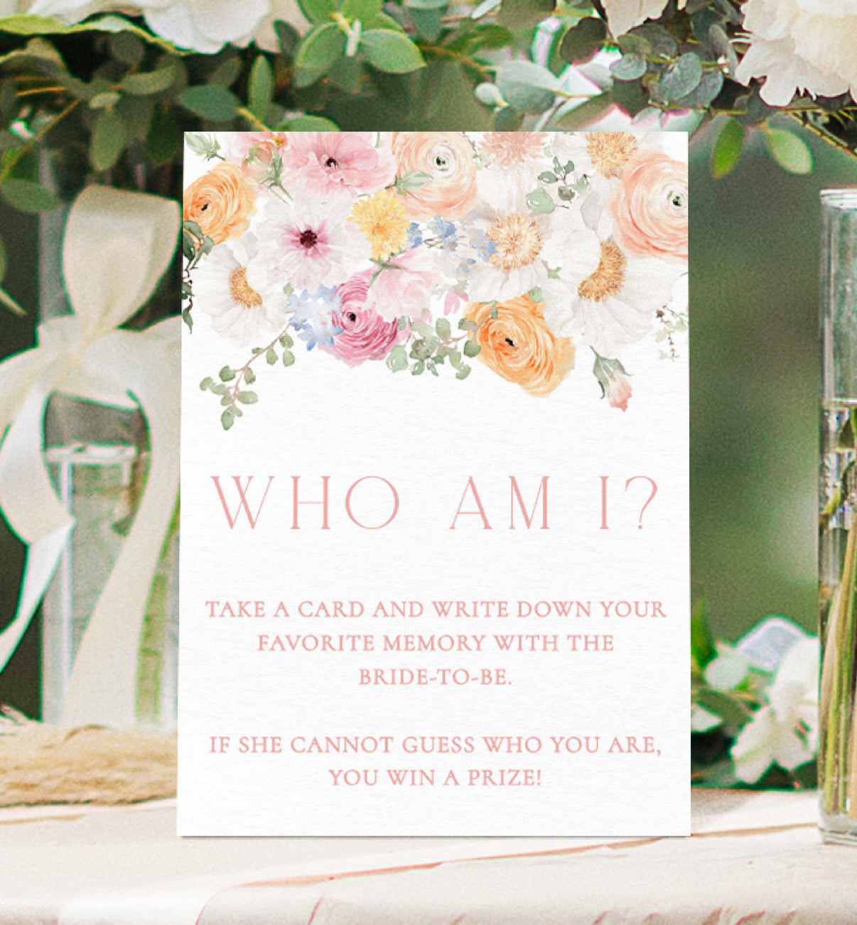 Millie Floral | Printable Who Am I Bridal Shower Game Template – Black ...