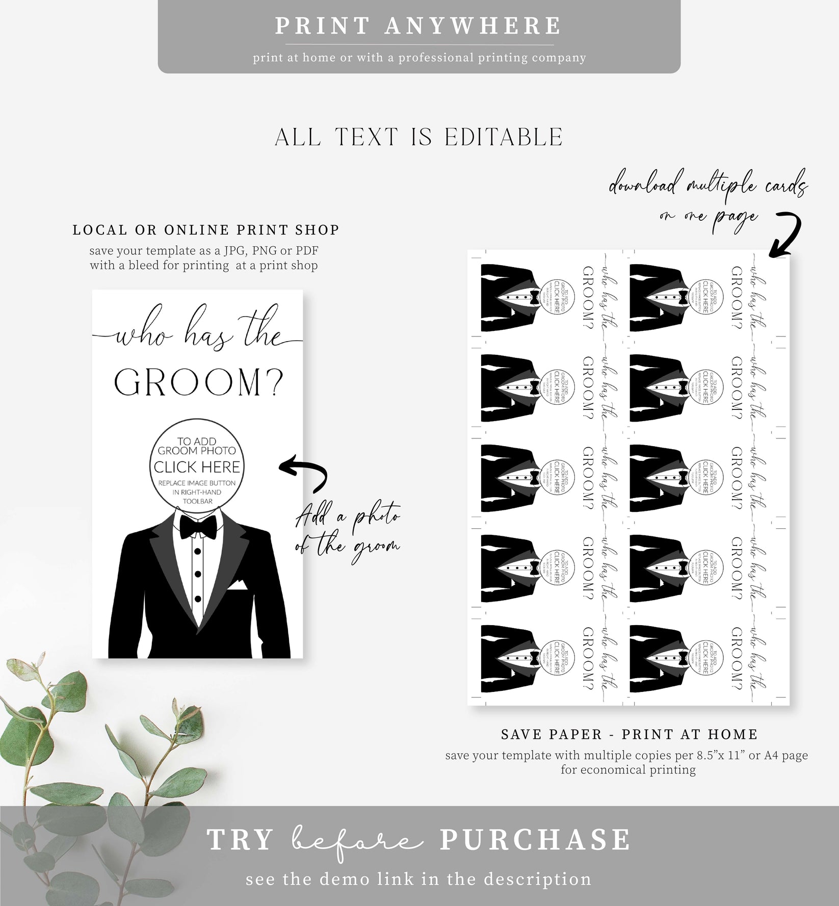 Quinn Script | Printable Who Has The Groom Game Template – Black Bow Studio