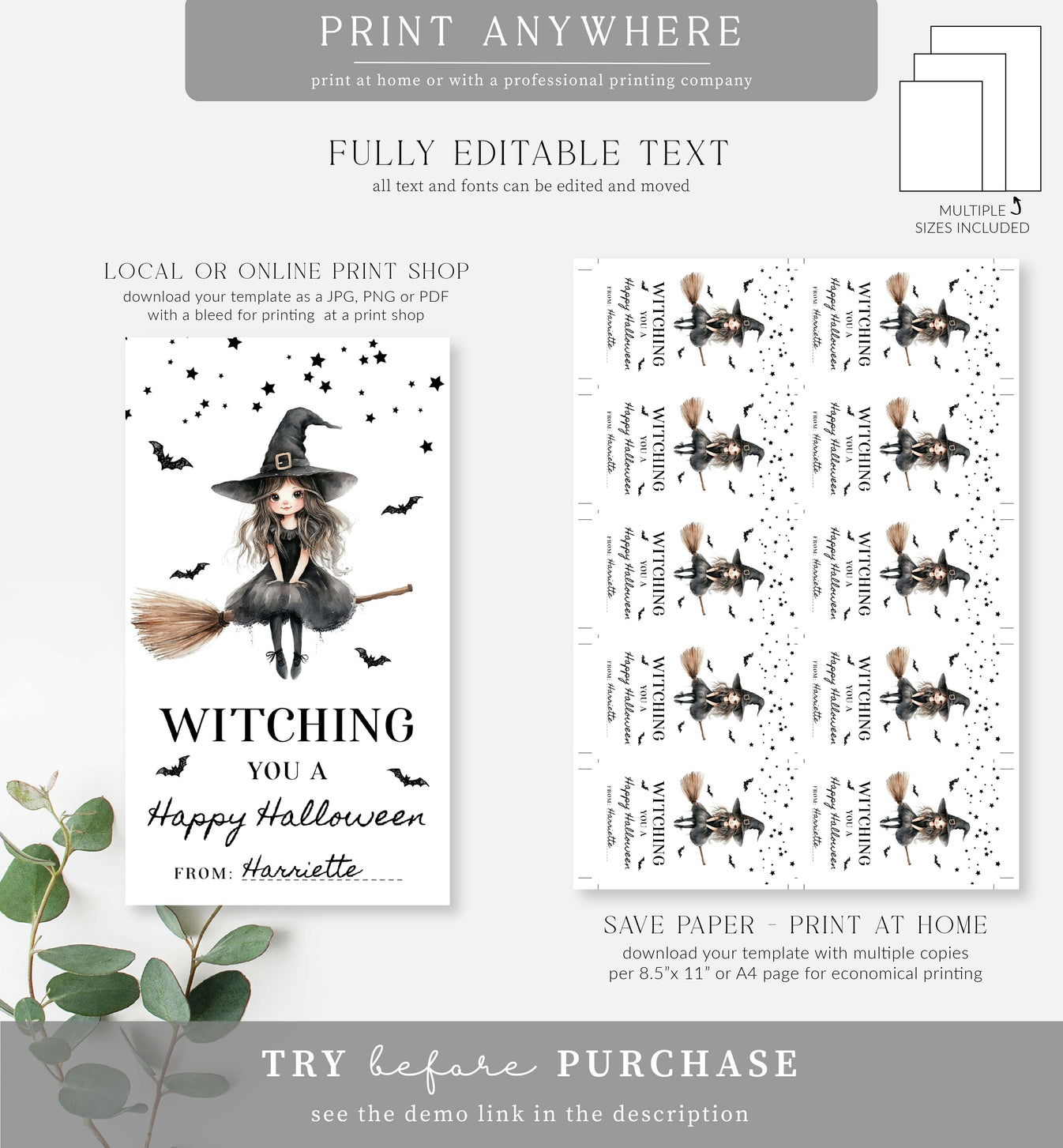Halloween Black | Printable Witching Tag Template – Black Bow Studio