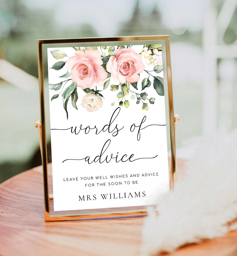 Darcy Floral | Printable Words Of Advice Sign and Card Template – Black ...