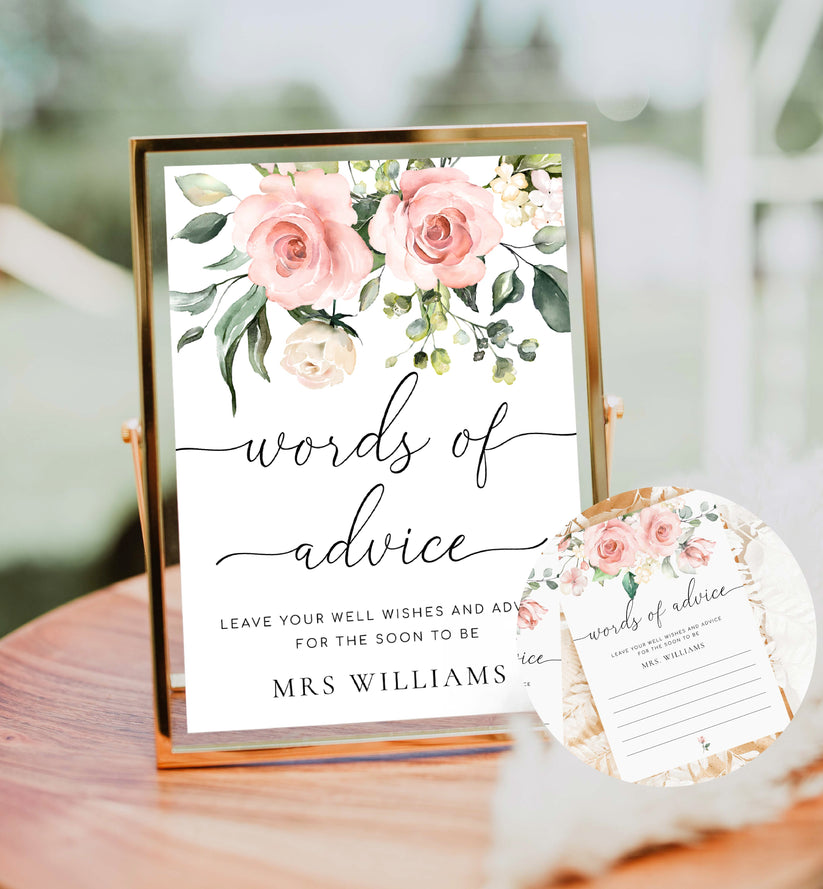 Darcy Floral | Printable Words Of Advice Sign and Card Template – Black ...