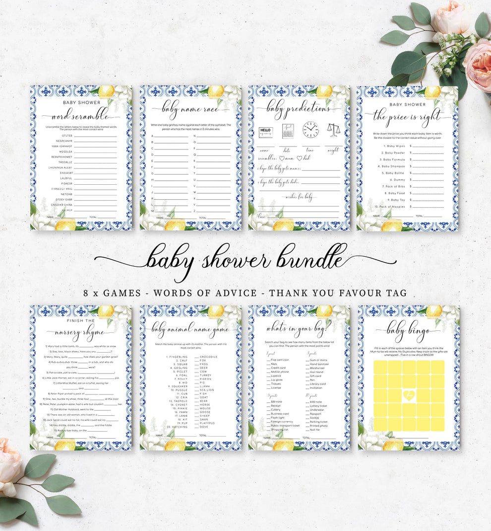 The Med Lemons | Printable Baby Shower Games Bundle – Black Bow Studio
