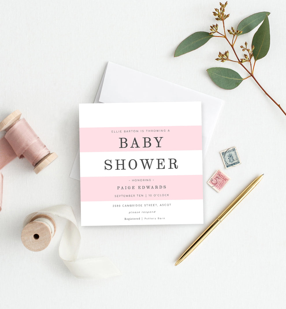 Stripe Pink | Printable Baby Shower Invitation – Black Bow Studio