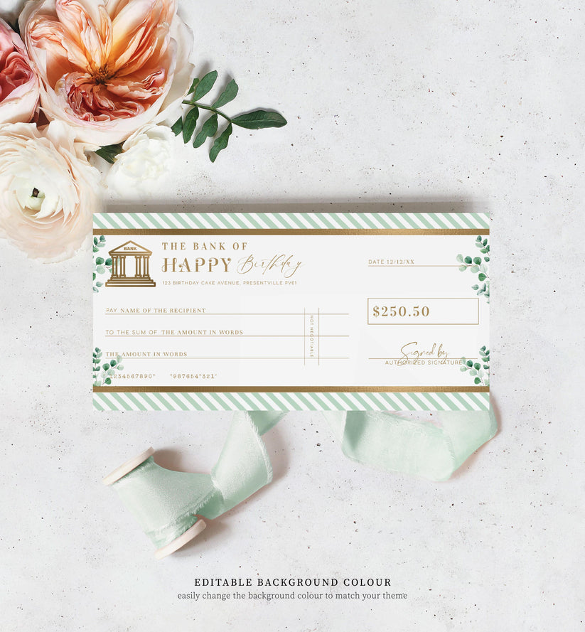 Ferras Green Gold | Printable Birthday Cheque Gift Voucher Template ...