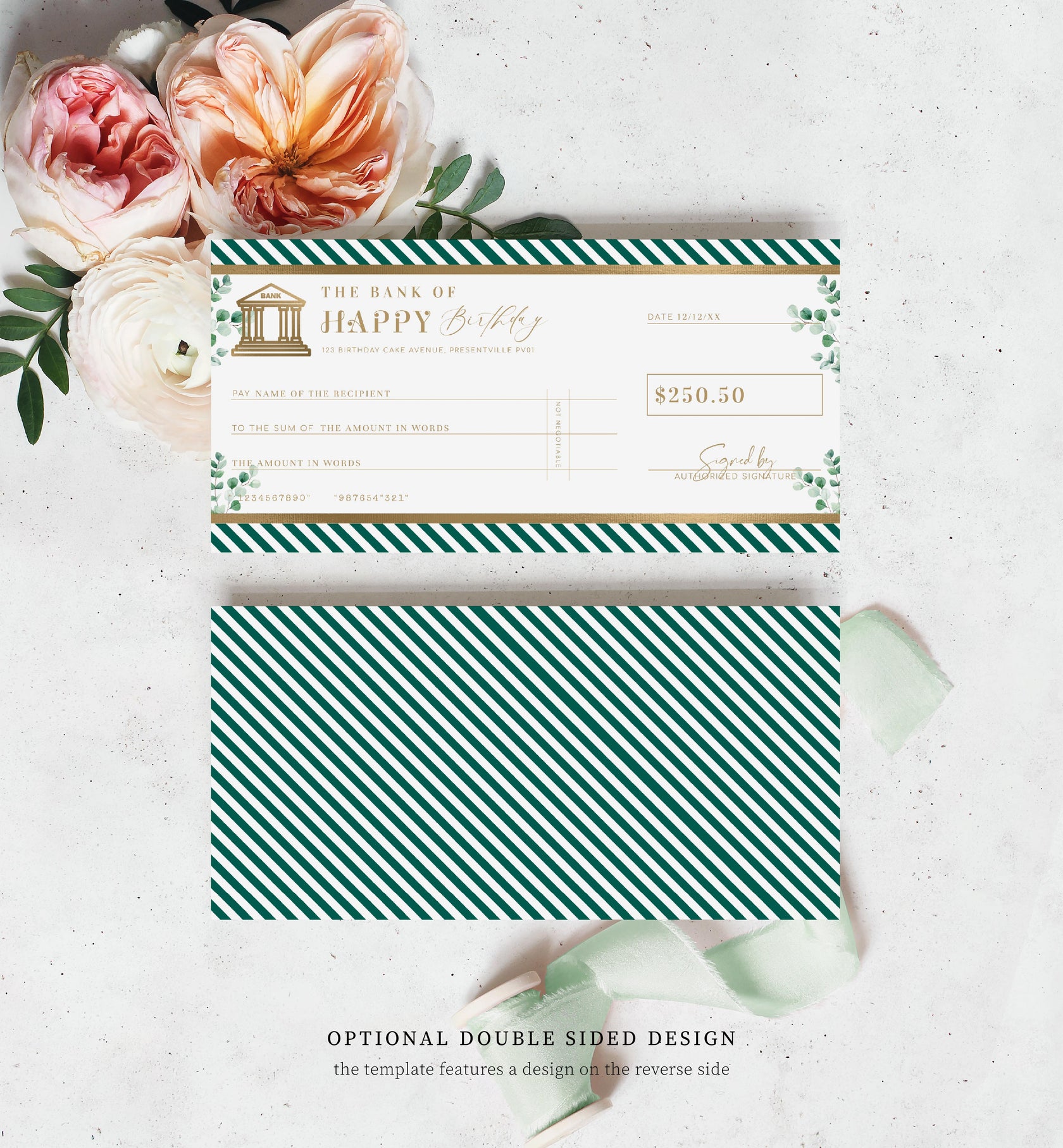 Ferras Green Gold | Printable Birthday Cheque Gift Voucher Template ...