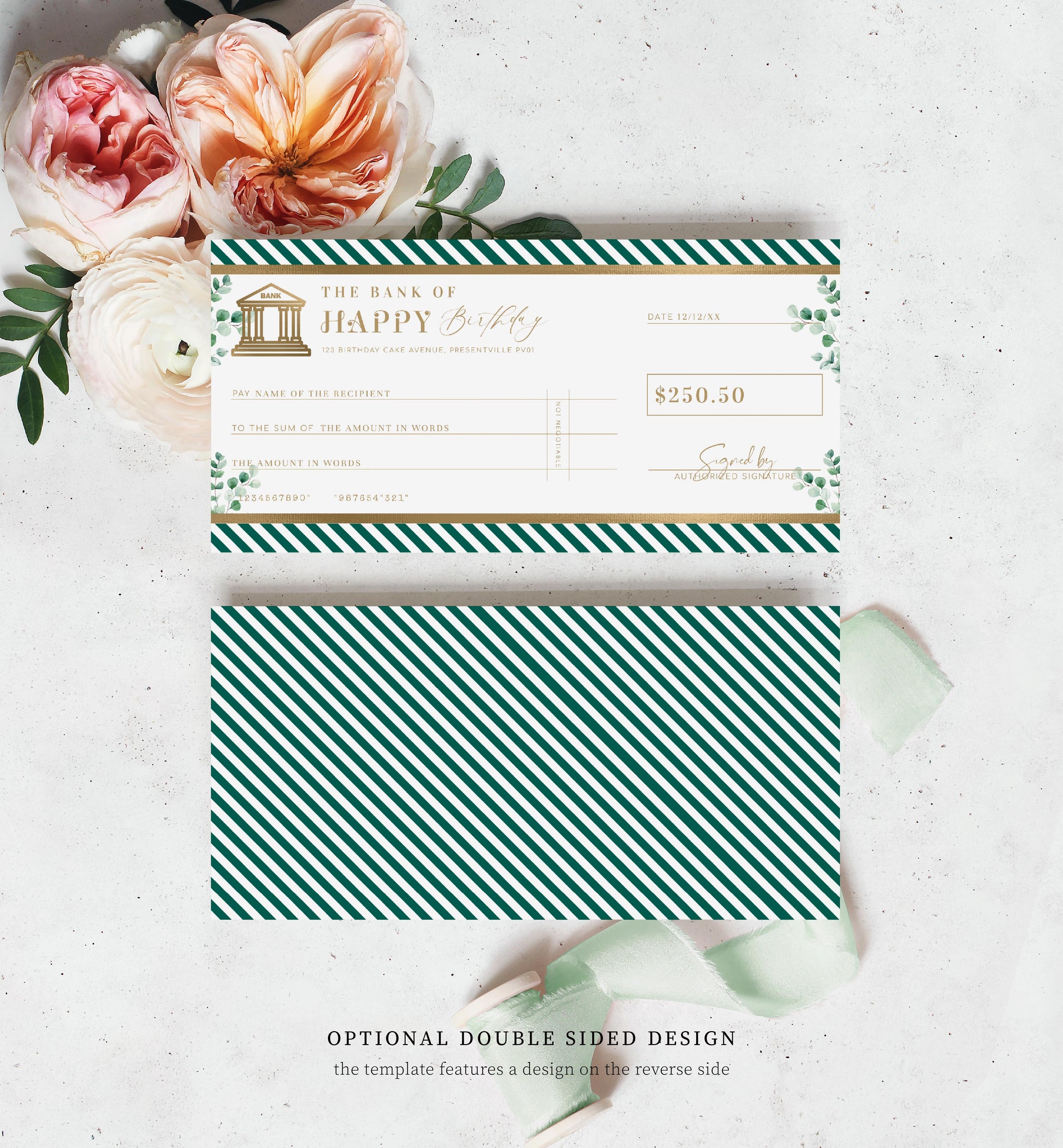 Ferras Green Gold | Printable Birthday Cheque Gift Voucher Template ...
