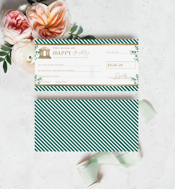 Ferras Green Gold | Printable Birthday Cheque Gift Voucher Template ...